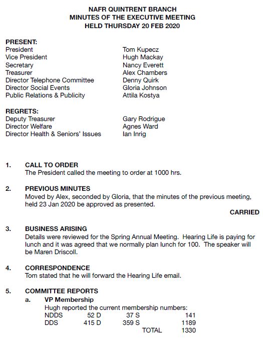 Branch Meeting Minutes | National Association of Federal Retirees